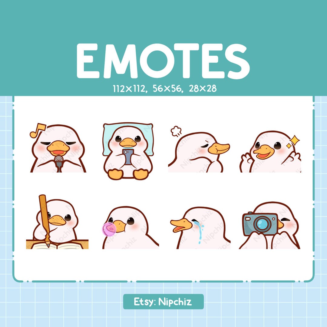 Cute White Duck Emotes | 8 Emotes for Streamer | Cute White Duck Emote ...