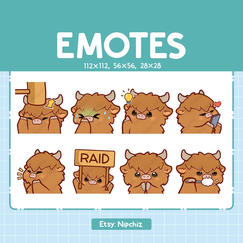 Highland Cow Emotes / Cute Emoji Pack / 8 Highland Cow Emotes for ...