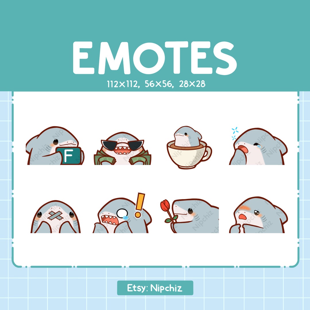 Shark Emotes for Streaming | Kawaii Animal Emoji | (8) Cute Shark Emote ...
