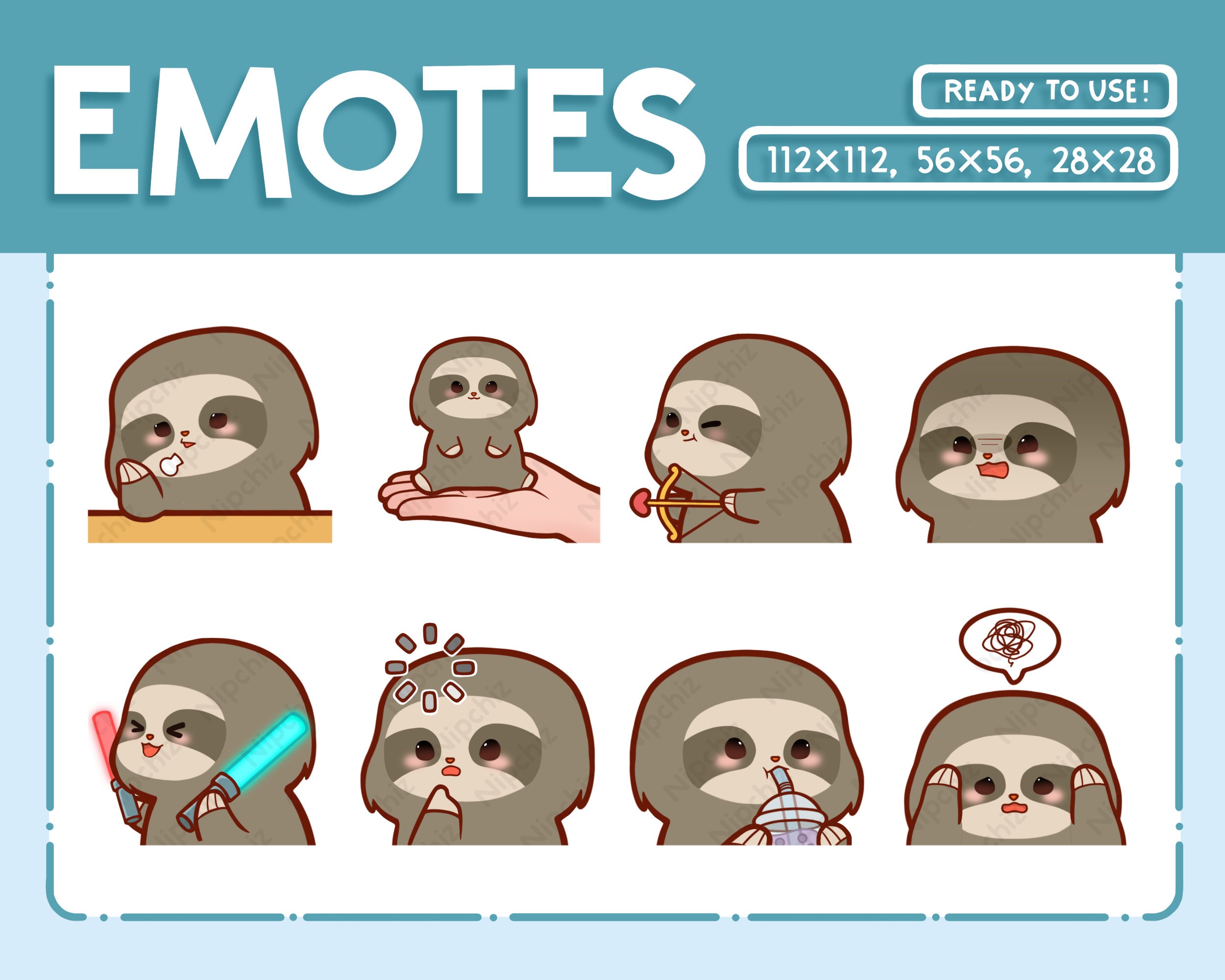 Kawaii Sloth Emotes 8 Cute Emotes for Streamer Chibi - Etsy