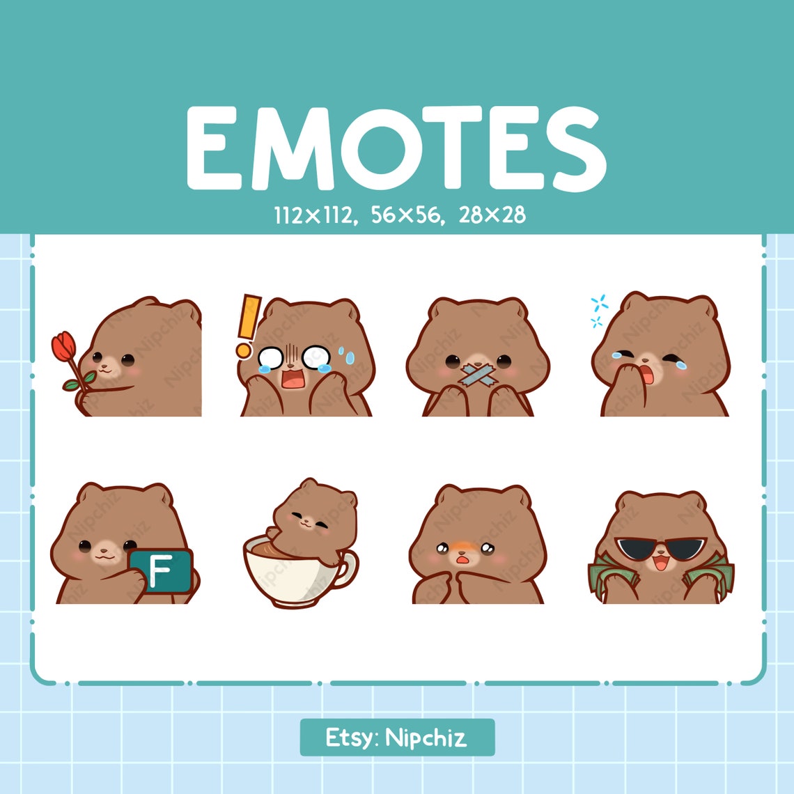 Cute Grizzly Bear Emotes 8 Pack / Chibi Grizzly Bear Emotes for ...
