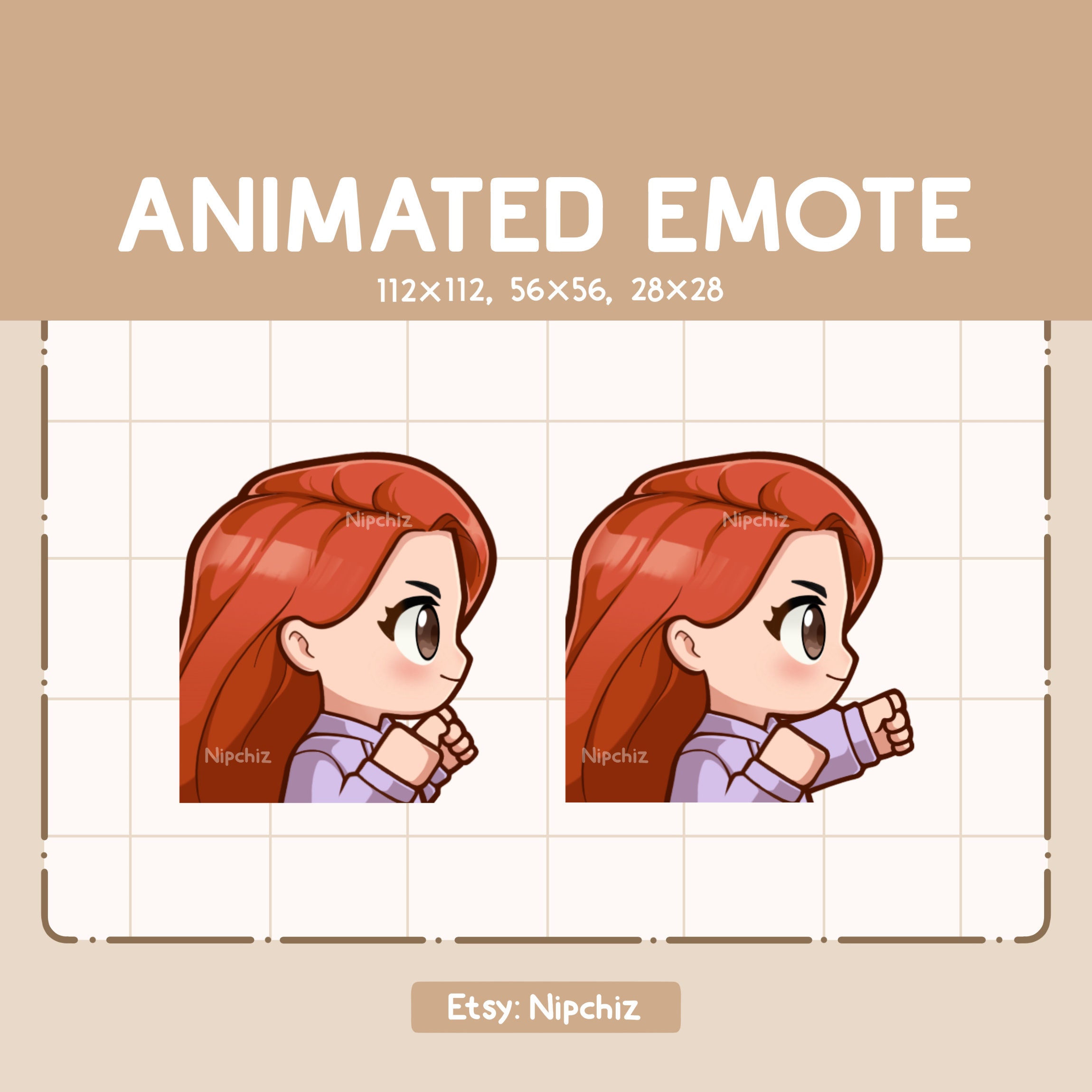 Animated Emote Girl Long Straight Red Hair Punching Fast / Chibi Emote ...