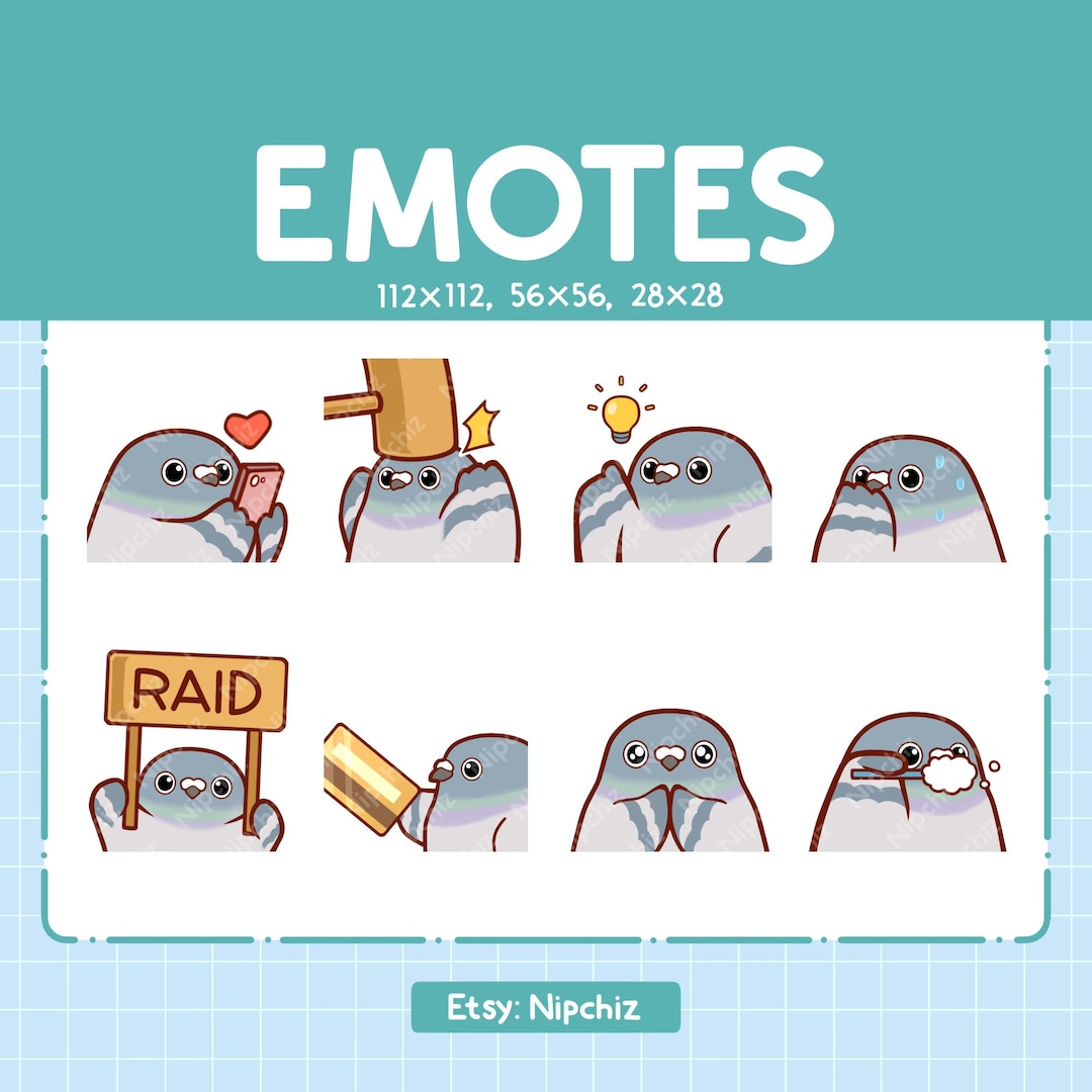 Pigeon Emotes 8 Pack / Chibi Pigeon Emotes for Streamer / Kawaii Emoji ...