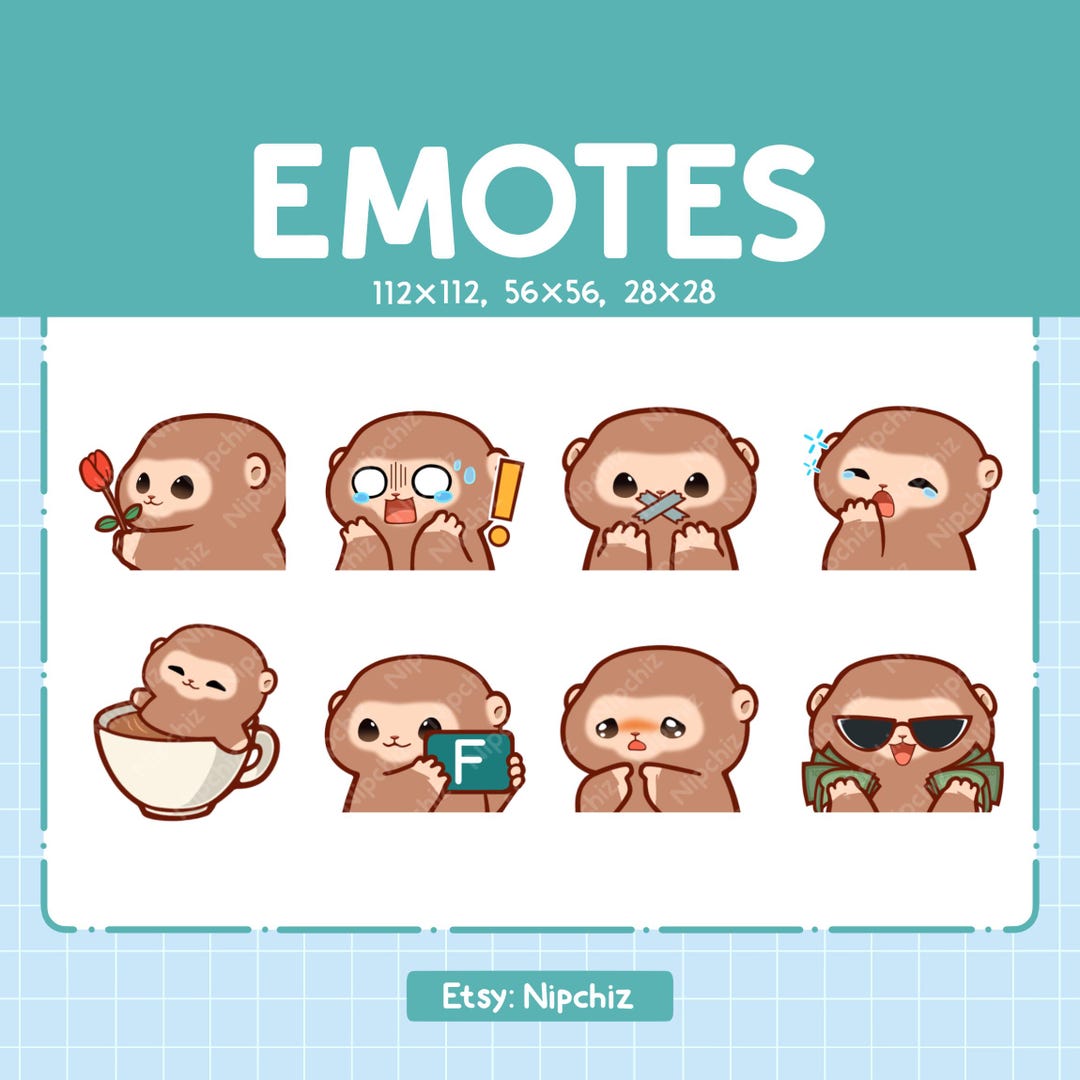 Monkey Emotes for Streaming | Kawaii Animal Emoji | (8) Cute Monkey ...