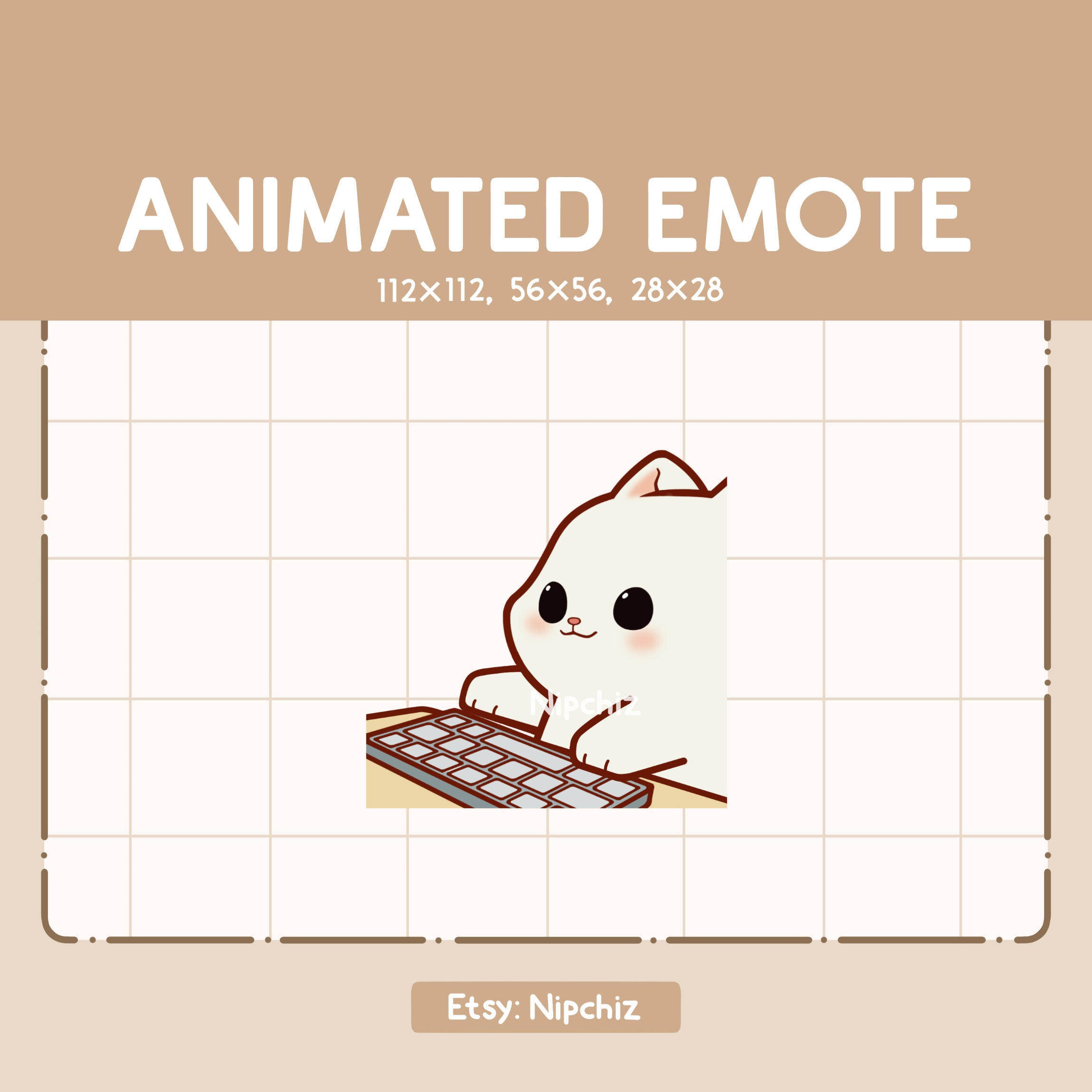 Animated Emote White Cat is Typing Through the Keyboard / Cartoon Emote ...