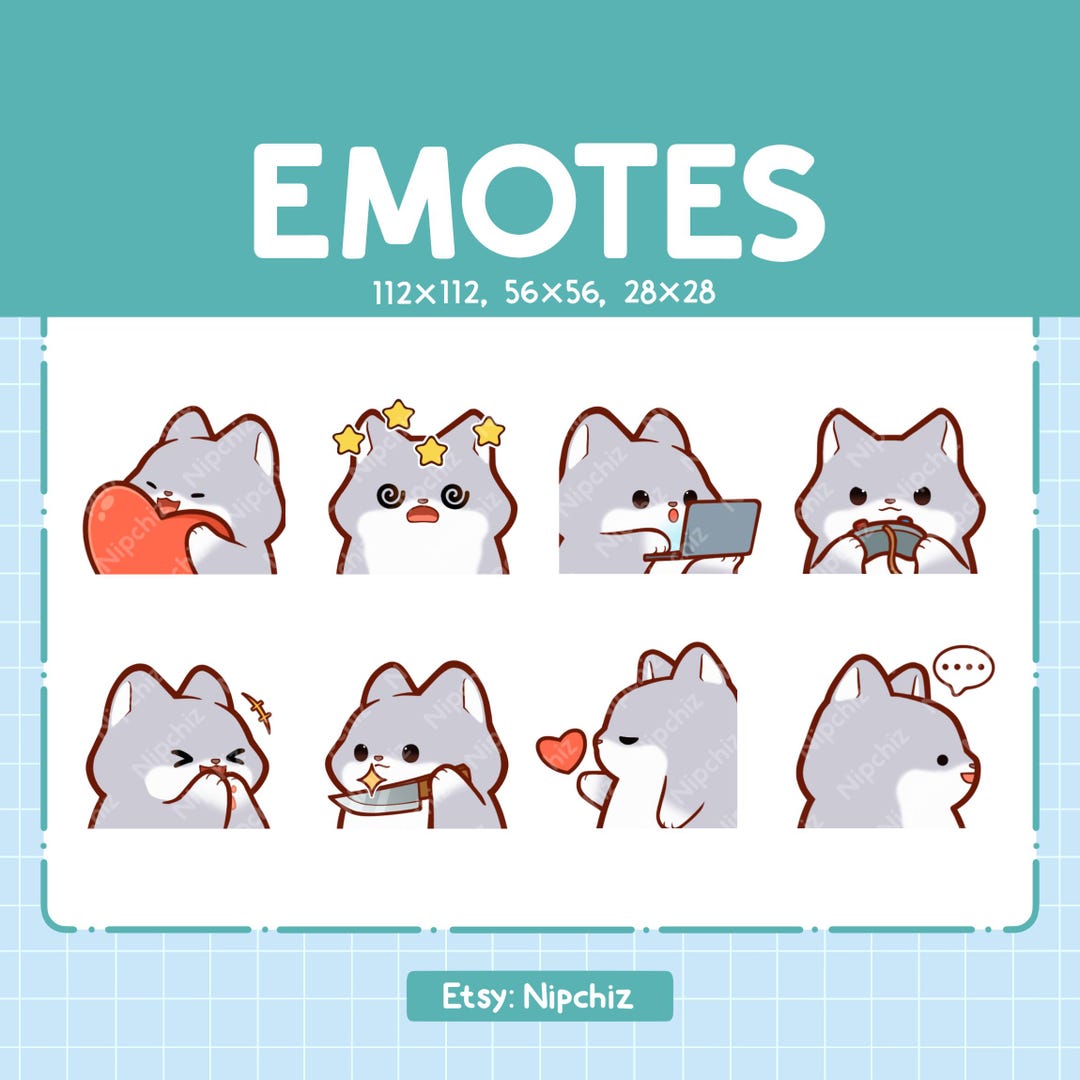 Cute Wolf Emotes 8 Pack | Chibi Wolf Emotes for Streamer | Kawaii Emoji ...