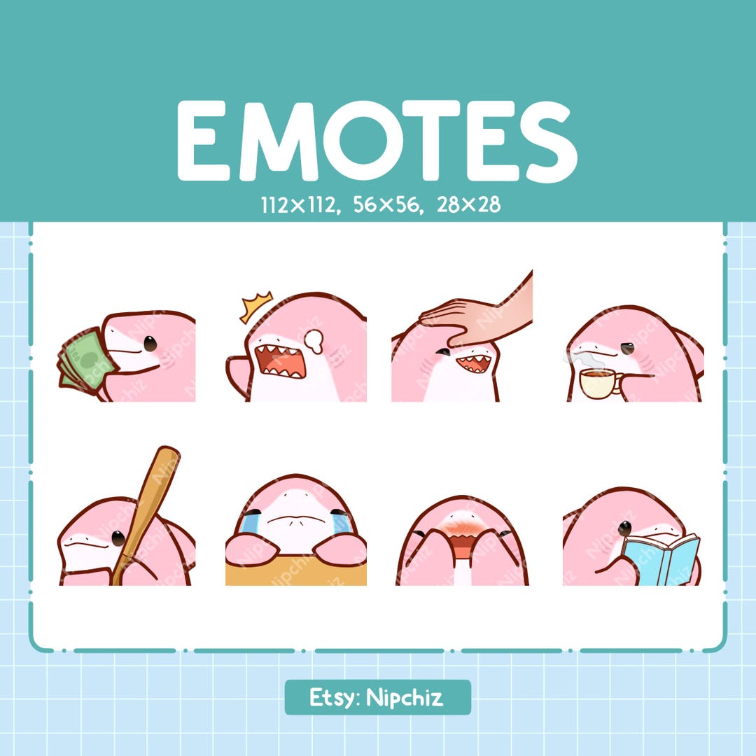Cute Pink Shark Emotes 8 Pack | Chibi Pink Shark Emotes for Streamer ...