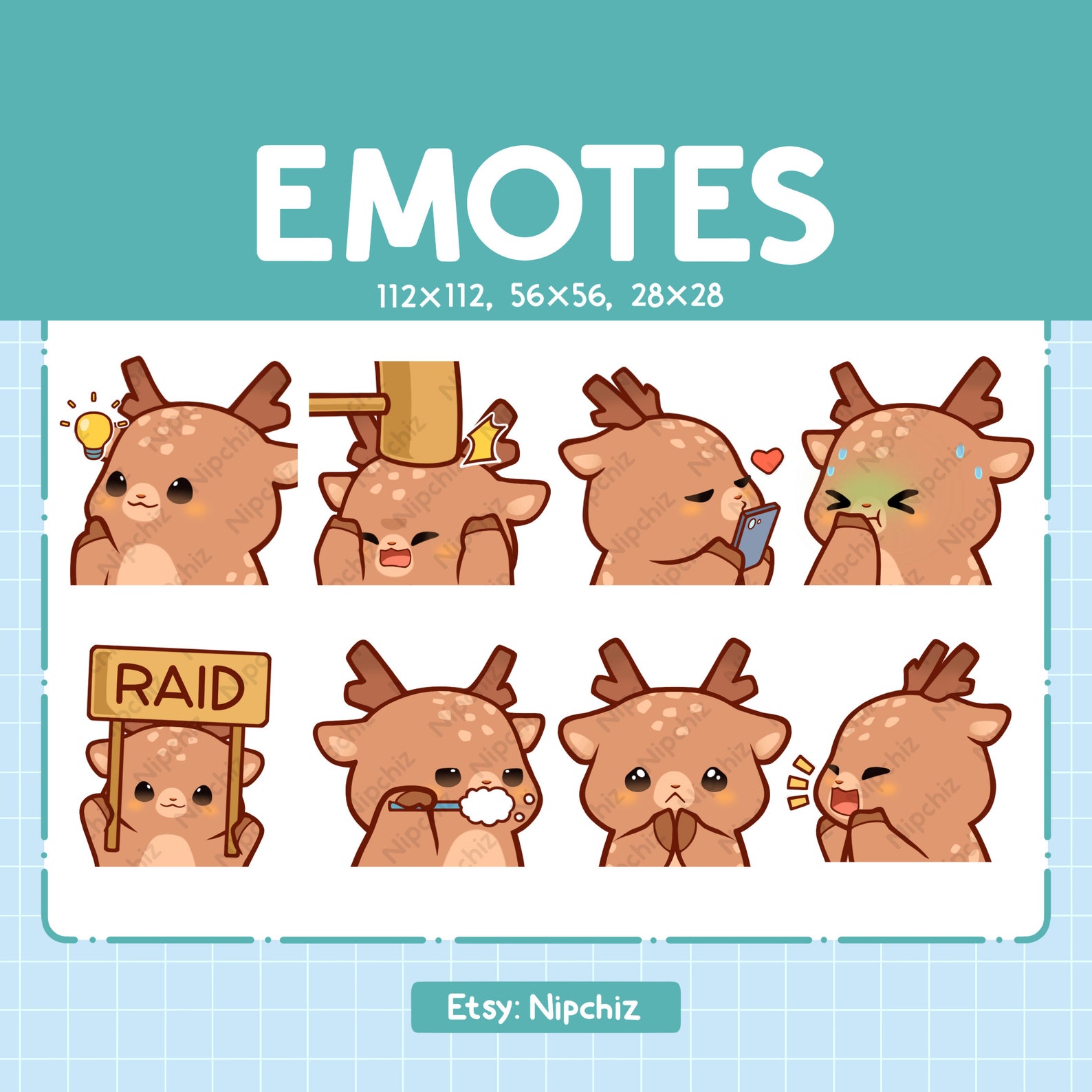 Chibi Deer Emotes for Streaming 8 Kawaii Emotes Cute Deer Emote Bundle ...