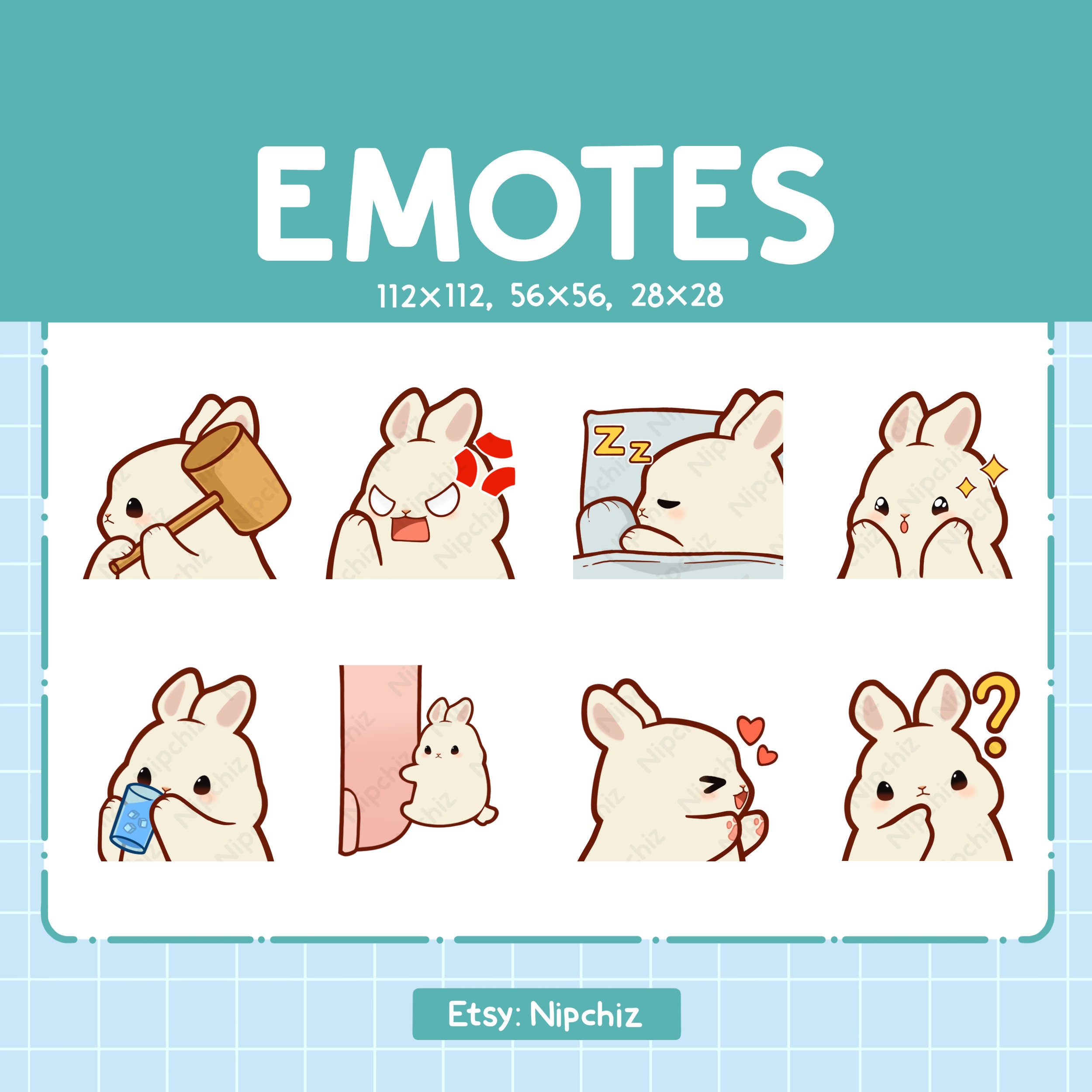 Cute Rabbit Emotes 8 Emotes for Streamer Cute Bunny Emote Pack Funny ...