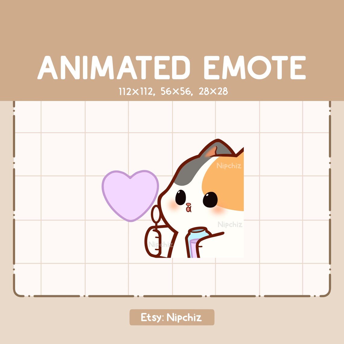 Animated Emote Calico Cat is Blowing a Love Shaped Soap Bubble / Adorable Chibi Emote / Cartoon ...