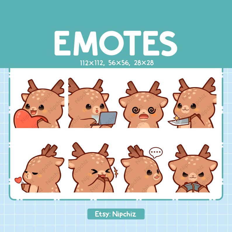 Emotes Deer / 8 Cute Emotes for Streaming / Digital / Chibi Deer Emote ...