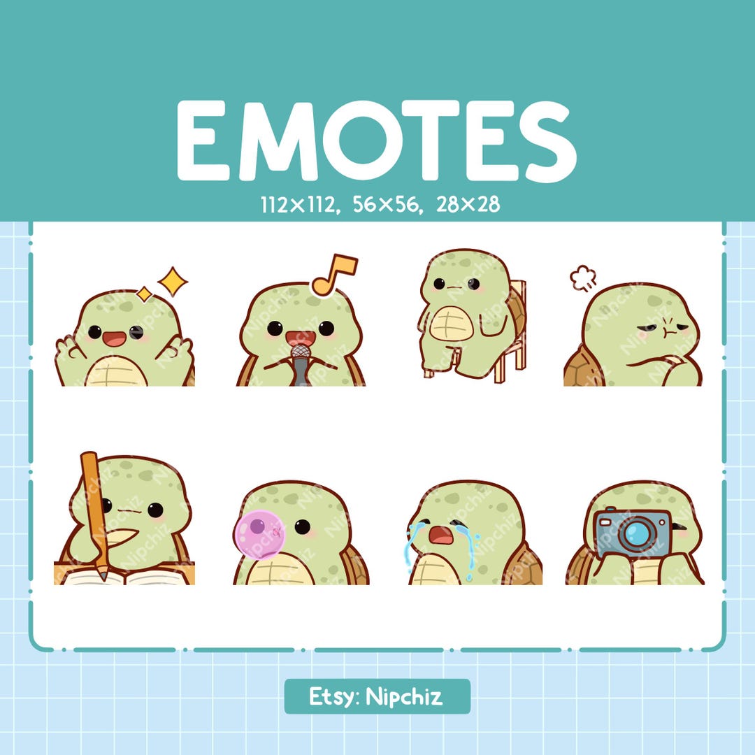 Kawaii Turtle Emotes (8) – Cute Emotes for Streamer – Chibi Turtle ...