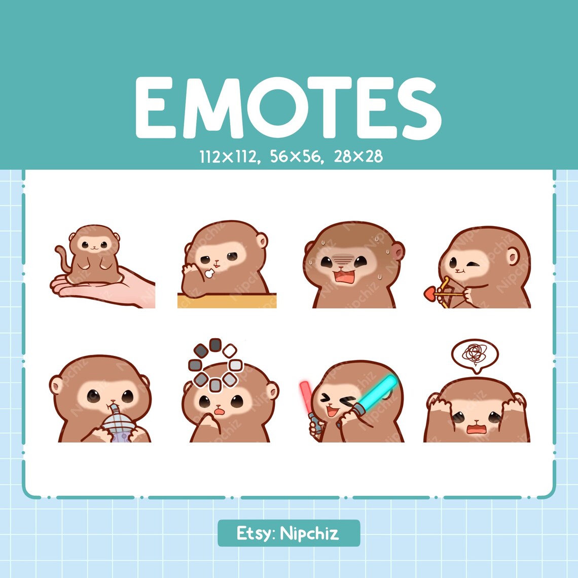 Chibi Monkey Emotes for Streaming - (8) Kawaii Emotes – Cute Monkey ...