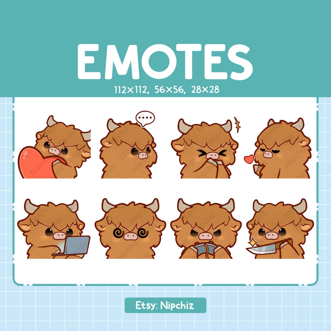 Cute Highland Cow Emotes | 8 Emotes for Streamer | Cute Highland Cow ...
