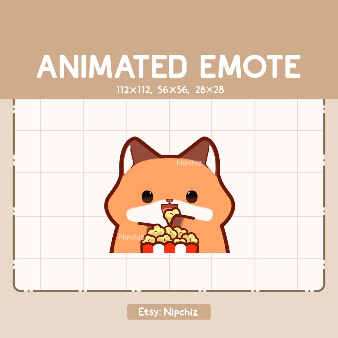 Animated Emote Fox is Eating a Cup of Popcorn / Kawaii Cartoon Emote ...