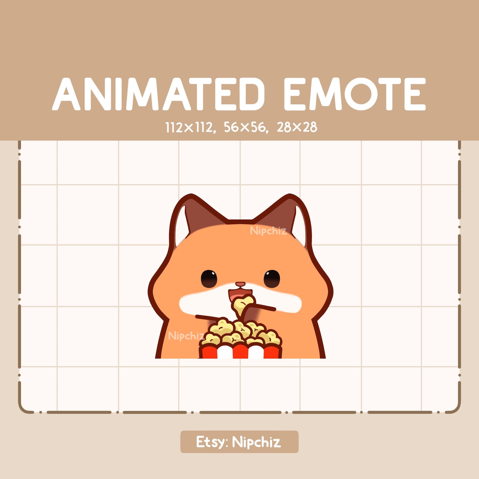 Animated Emote Fox is Eating a Cup of Popcorn / Kawaii Cartoon Emote ...