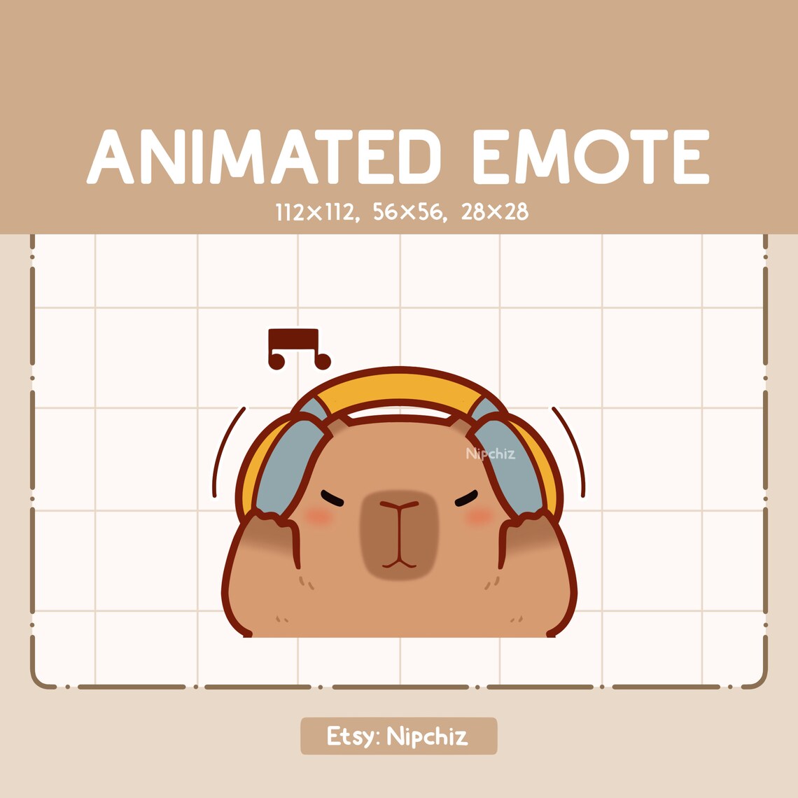 Animated Emote Adorable Chubby Capybara Wearing Headphone - Kawaii ...