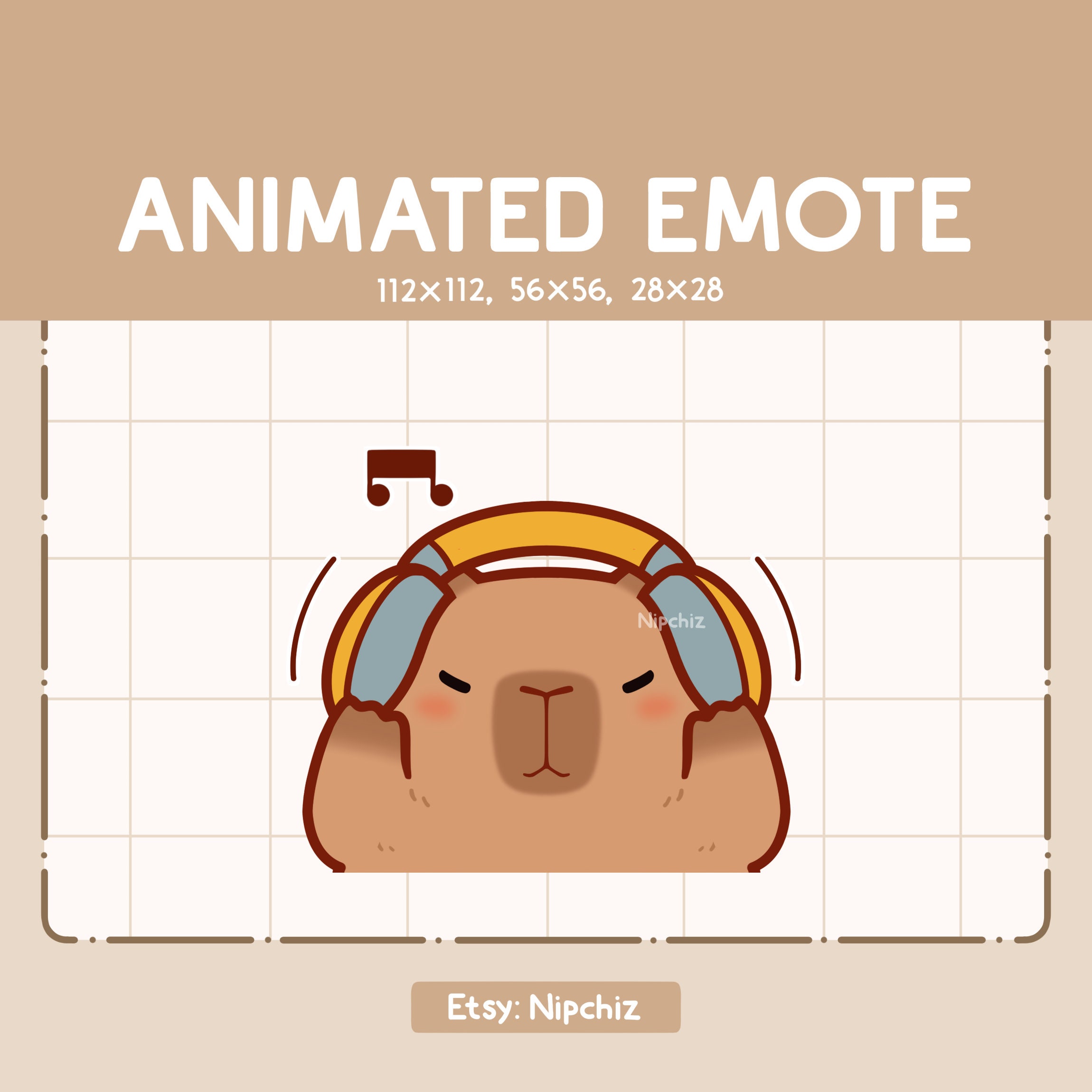 Animated Emote Adorable Chubby Capybara Wearing Headphone - Kawaii ...