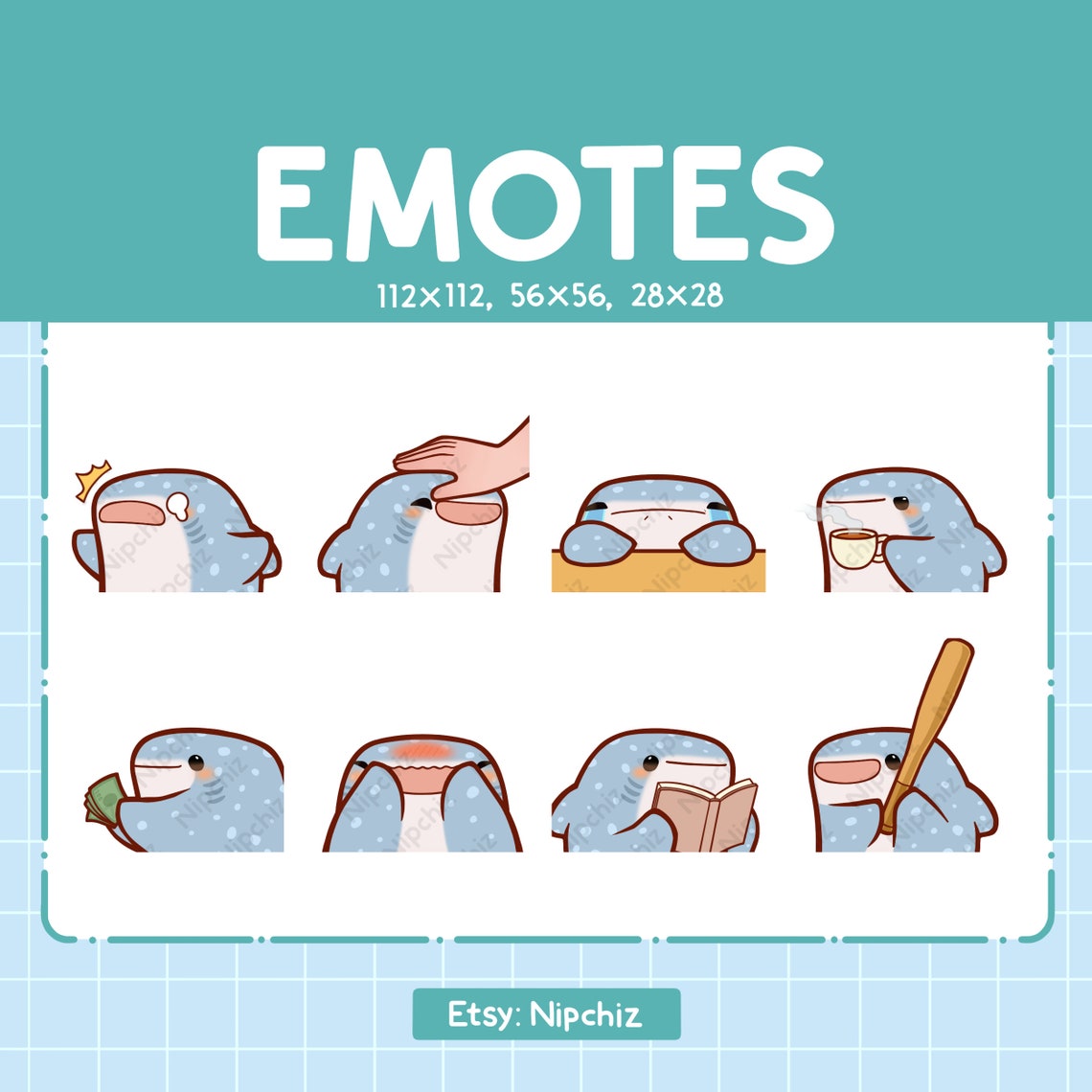 Chibi Whale Shark Emotes for Streaming 8 Kawaii Emotes Cute Whale Shark ...
