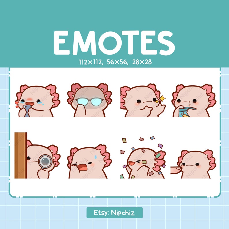 Axolotl Emotes | 8 Cute Axolotl Bundle | Emotes for Streamer Kawaii ...