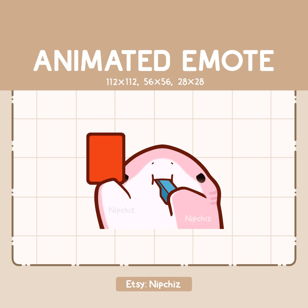 Animated Emote Chibi Pink Shark Blowing Whistle and Showing a Red Card ...