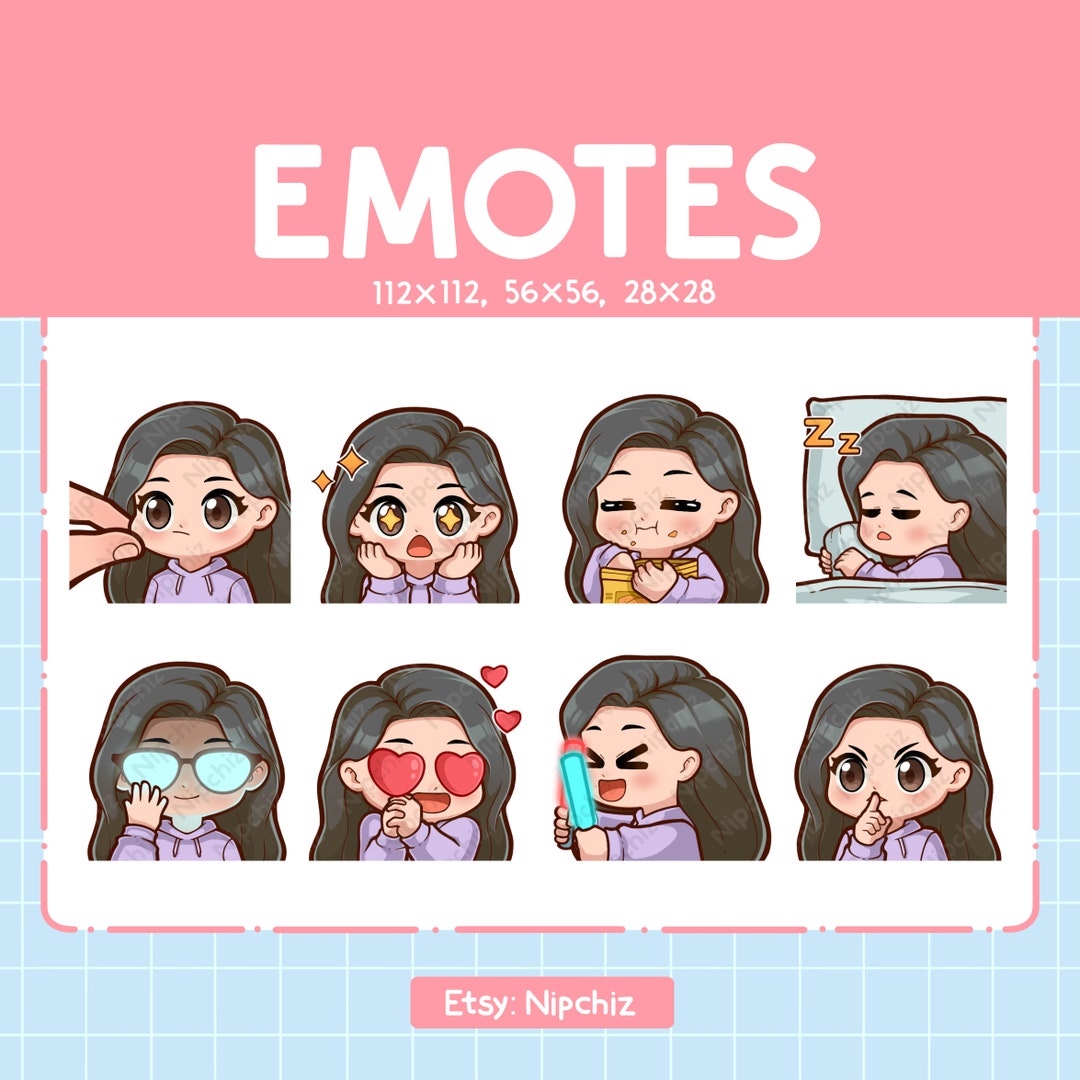 Girl Emote Bundle / Long Straight Black Hair Emotes for Streaming / 8 ...