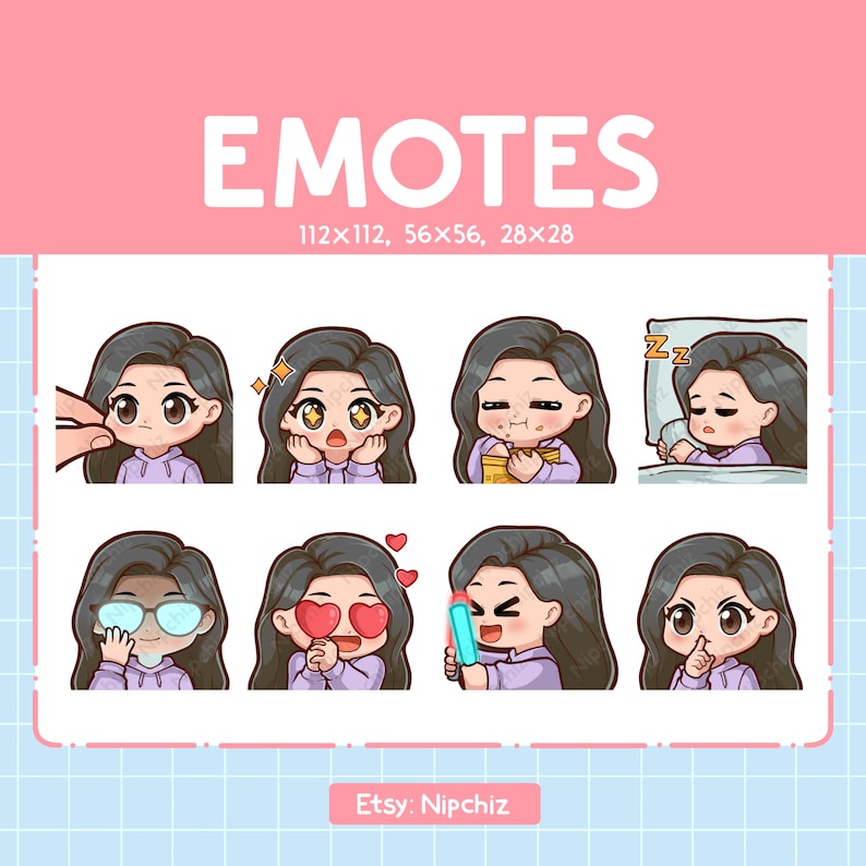 Girl Emote Bundle / Long Straight Black Hair Emotes for Streaming / 8 ...