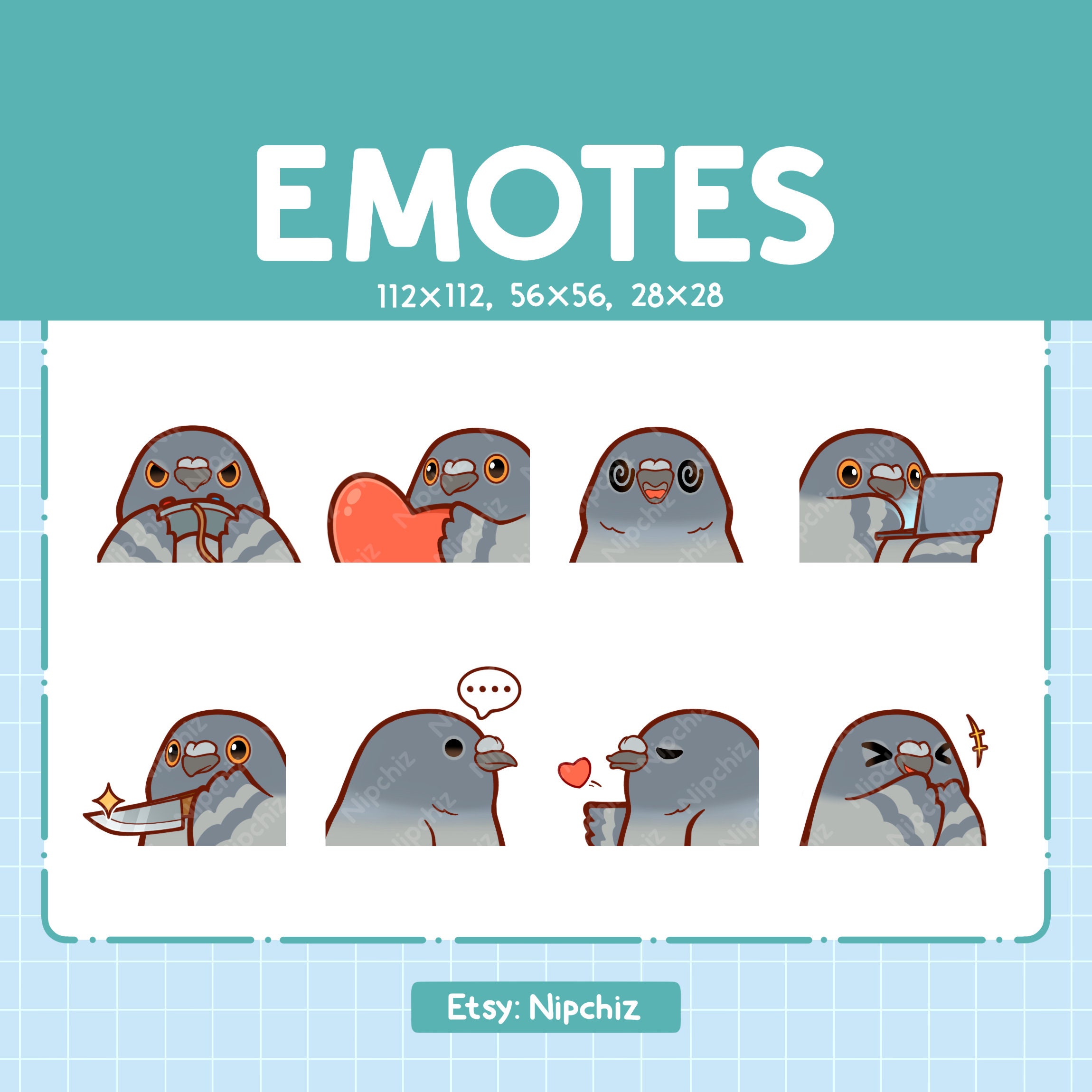 Emotes Pigeon / 8 Cute Emotes for Streaming / Digital / Chibi Pigeon ...