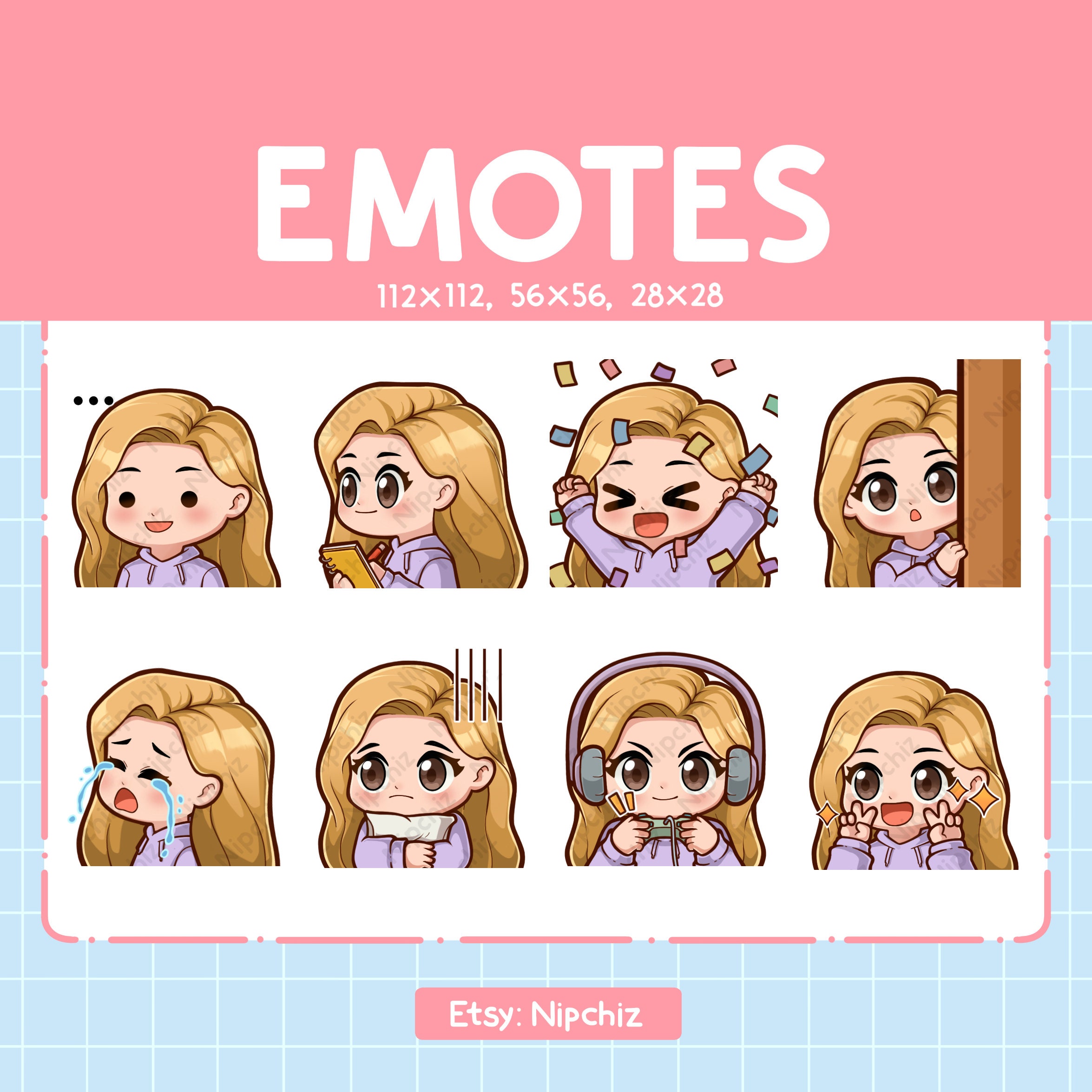 Long Straight Blonde Hair | Girl Emotes for Streamer 8 | Brown Eyes ...