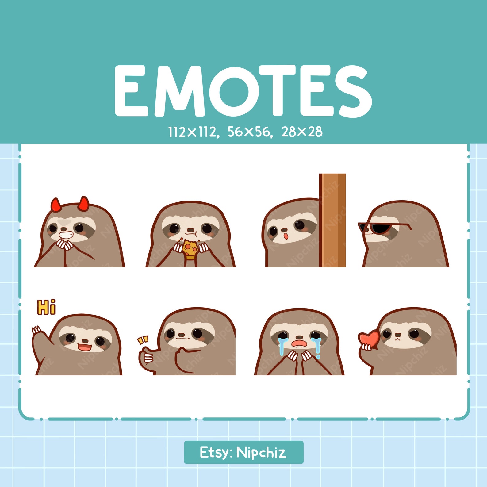 Chibi Sloth Emotes for Streaming - (8) Kawaii Emotes – Cute Sloth Emote ...