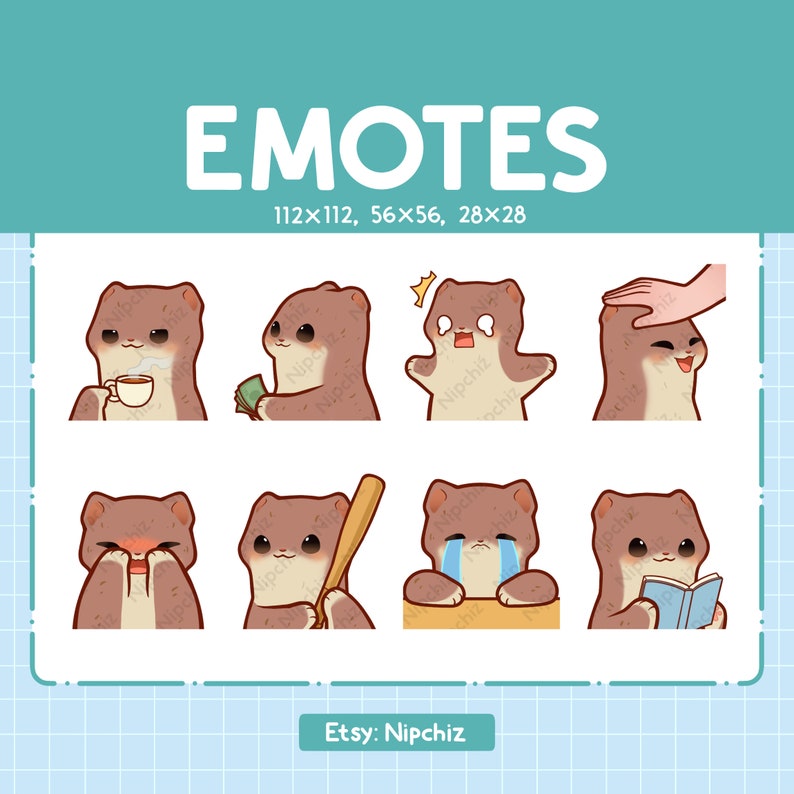 Kawaii Stoat Emotes (8) – Cute Emotes for Streamer – Chibi Stoat Emoji ...