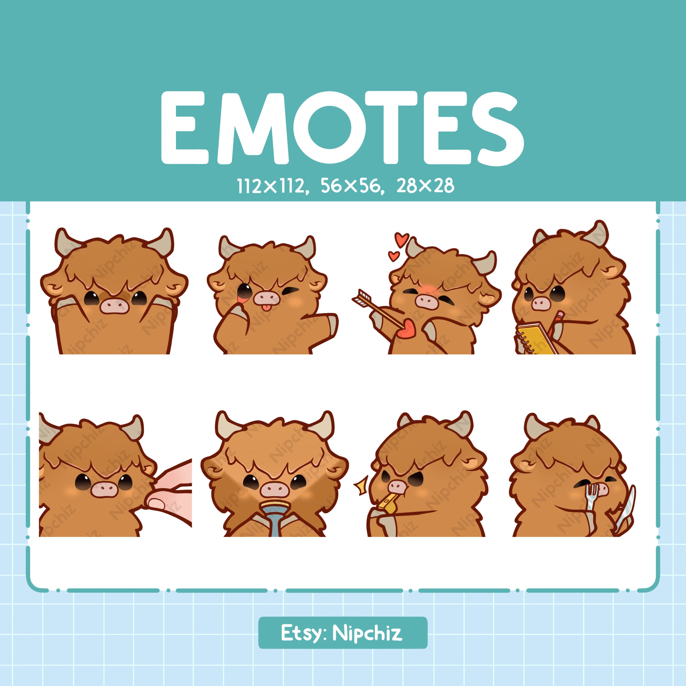 Highland Cow Emotes / 8 Cute Highland Cow Bundle / Emotes for Streamer ...