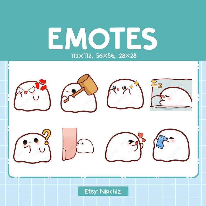 Kawaii Ghost Emotes 8 Cute Emotes for Streamer Chibi Ghost Emoji Bundle ...
