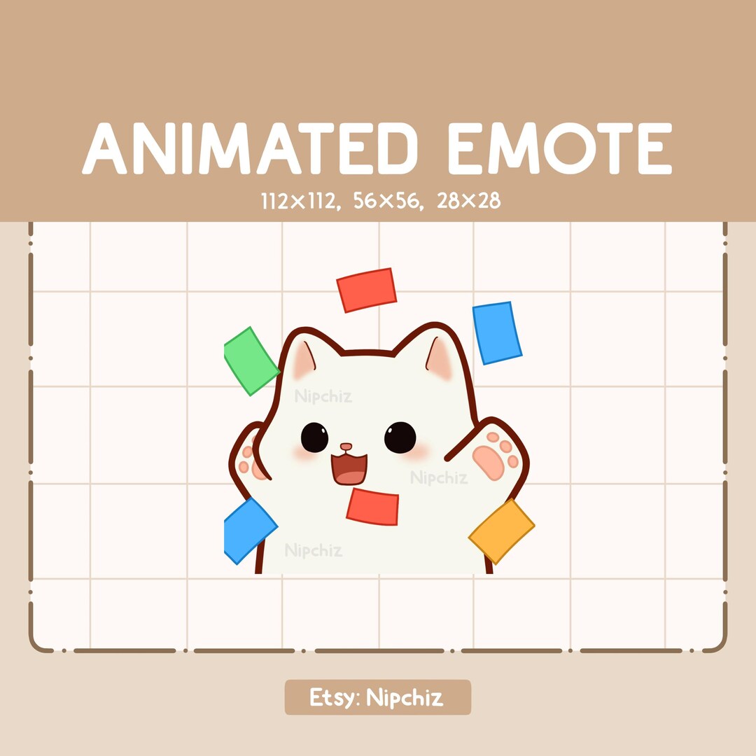 Animated Emote Cheerful White Cat Celebrating / Kawaii Cute Emote ...