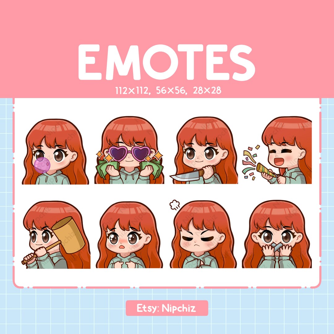 Cute Girl Emotes for Streamer (8) | Red Hair | Brown Eyes | Kawaii ...