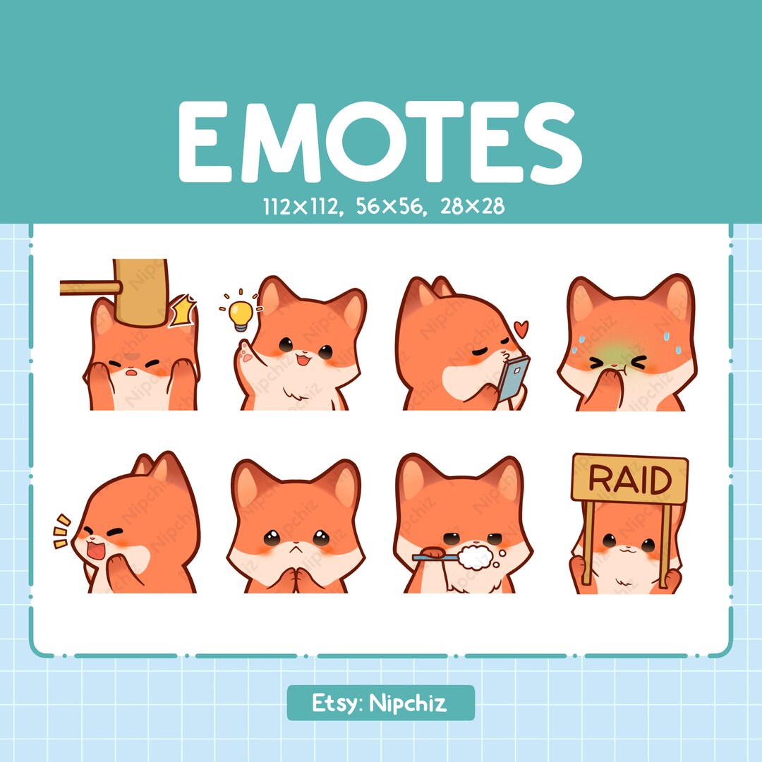 Fox Bundle Emotes for Streaming 8 Cute Fox Emotes Kawaii Emotes Funny ...