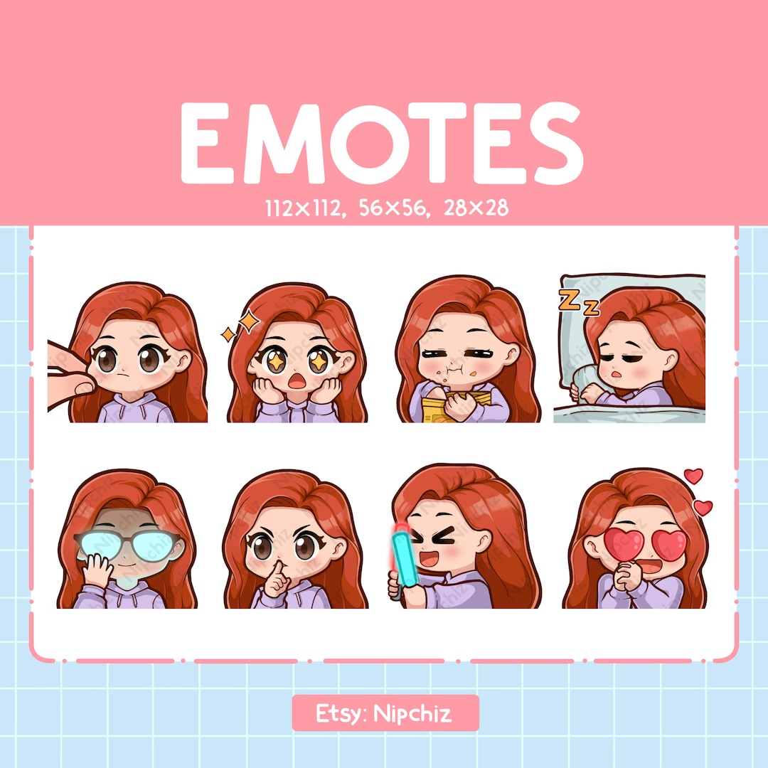 Kawaii Girl Emotes (8) / Long Straight Red Hair / Cute Emotes for ...
