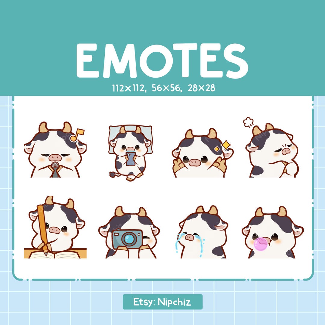 Chibi Cow Emotes for Streamer (8) - Kawaii Cute Cow - Emoji Pack for ...