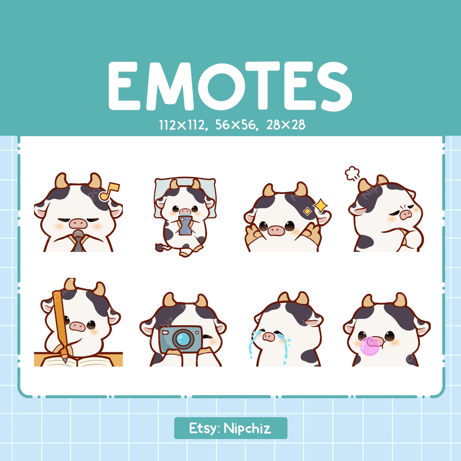 Chibi Cow Emotes for Streamer (8) - Kawaii Cute Cow - Emoji Pack for ...