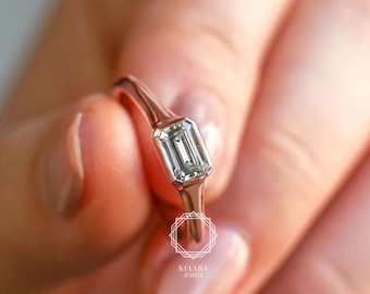 Emerald Cut East West Bezel Ring - Etsy