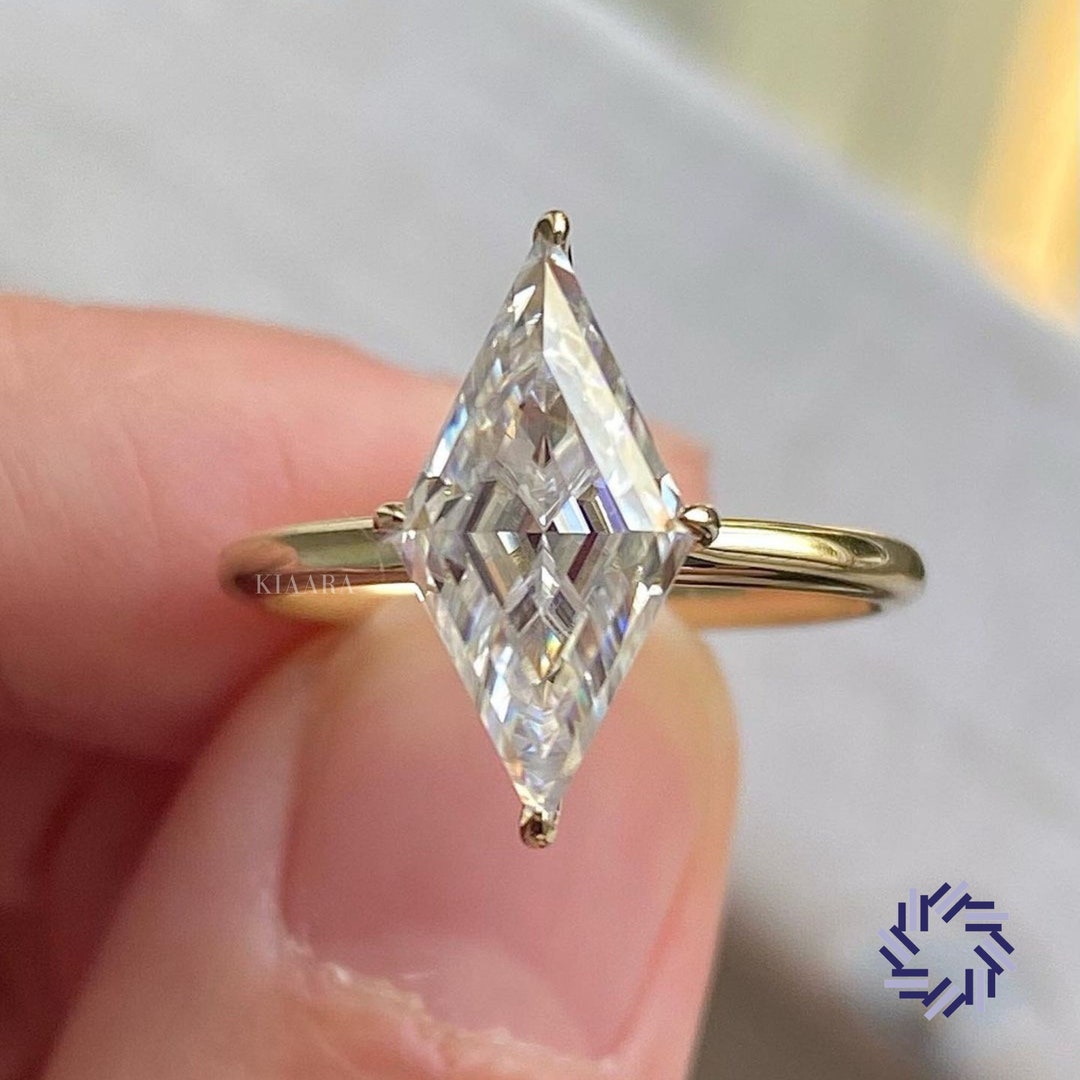1.5 CT Lozenge Cut Moissanite Engagement Ring, 14K Yellow Gold Ring ...