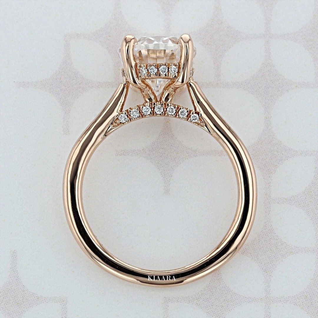 Moissanite Diamond Pave Bridge Setting Ring, 2.50 CT Oval Cut Ring ...