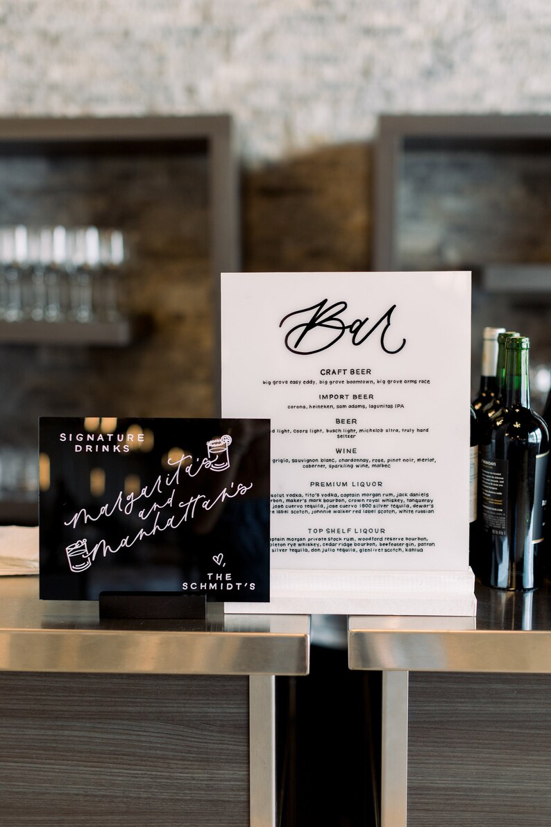 Acrylic Bar Menu Small Bar Menu Sign Wedding Drink Menu - Etsy