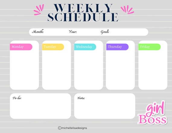Weekly Schedule Printable Goal Tracker Goal Planner Yearly | Etsy