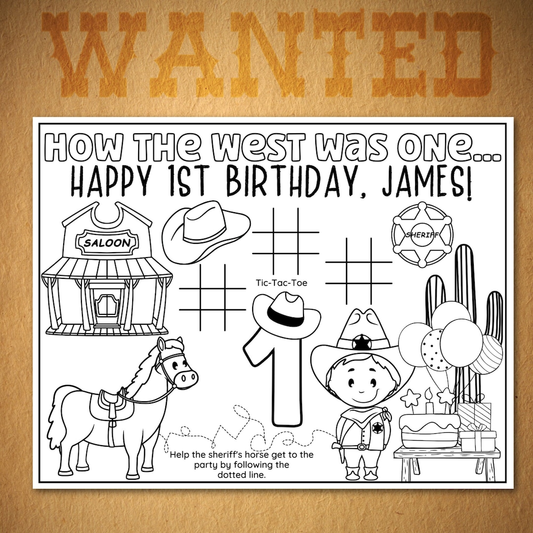 How the West Was One, Birthday Coloring Placemat, Western Party ...