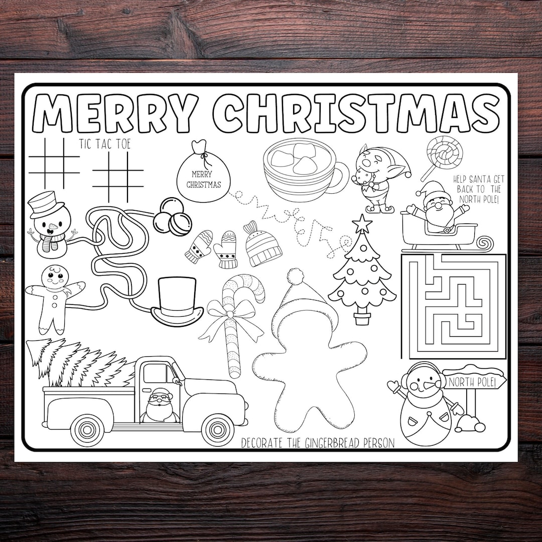 Christmas Coloring Placemats, Holiday Party Printables, Party Table ...