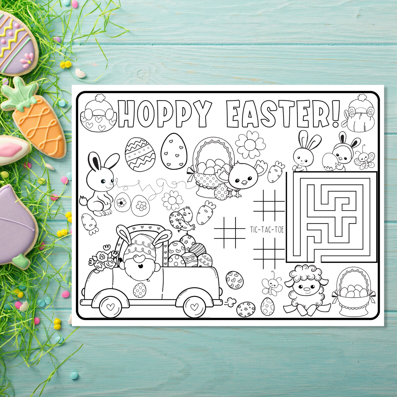Hoppy Easter Activity Sheet Coloring Placemat for Kids - Etsy
