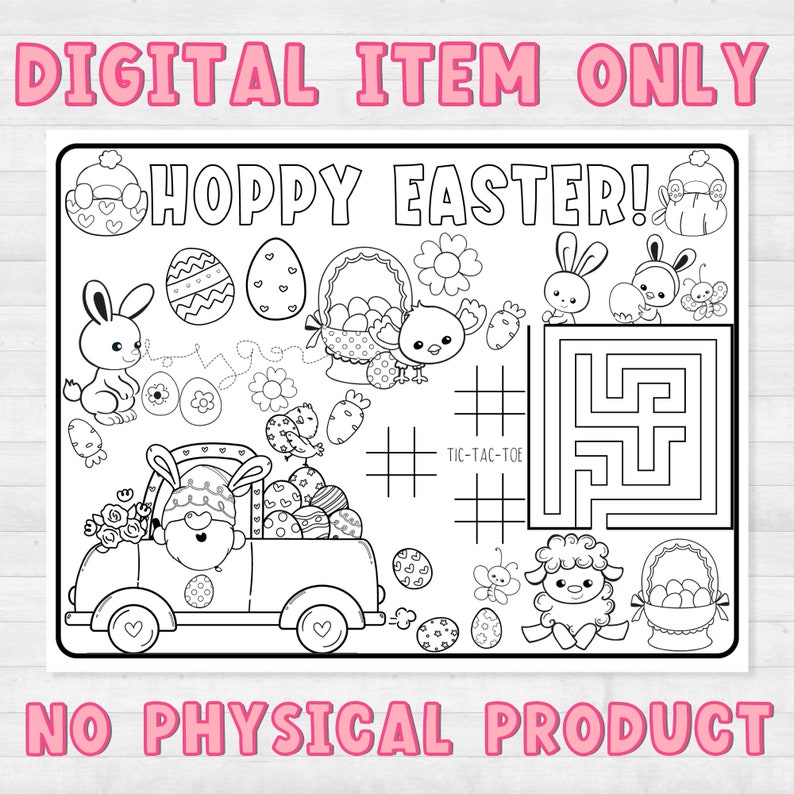 Hoppy Easter, Activity Sheet, Coloring Placemat for Kids, Printable ...
