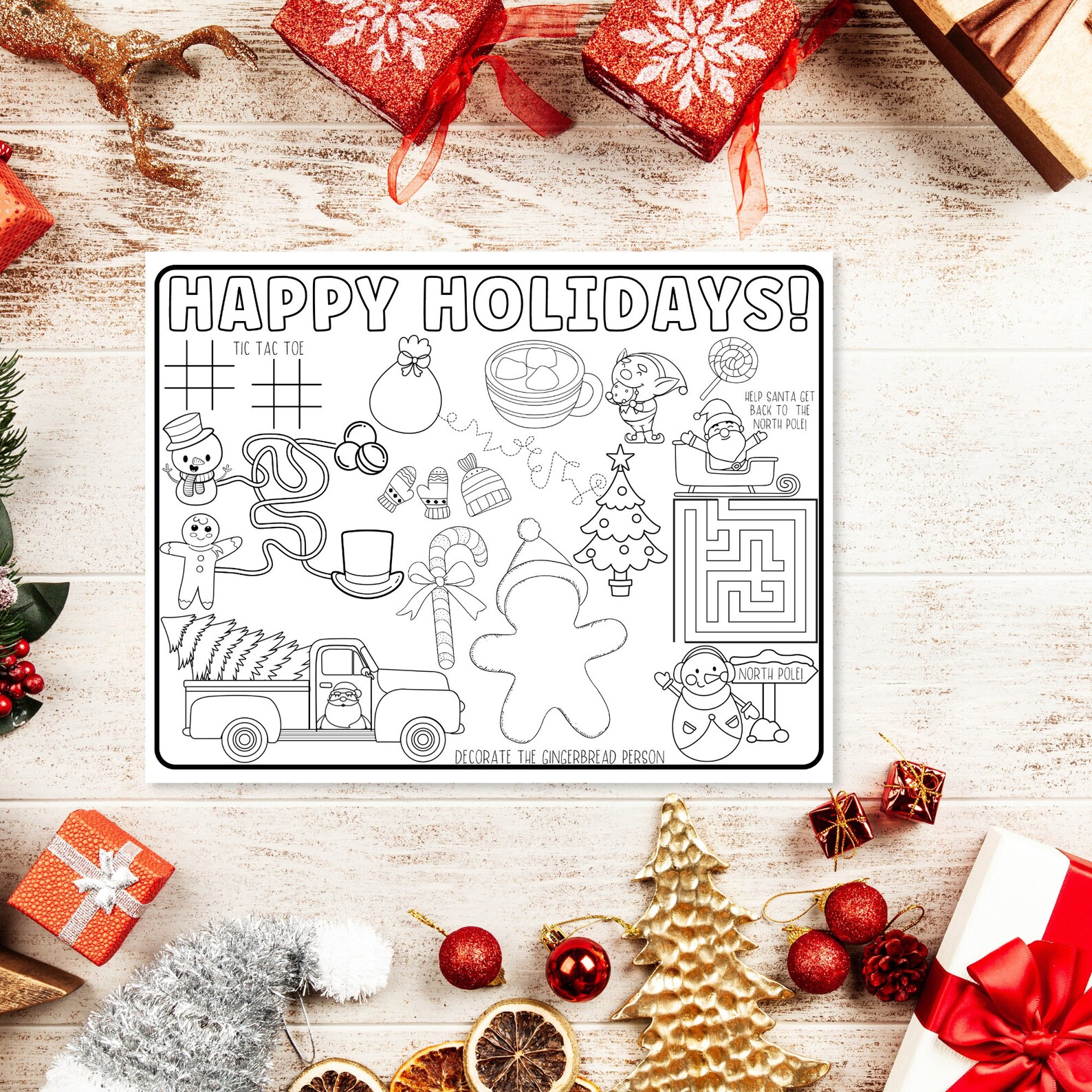Holiday Coloring Placemats, Holiday Activity Sheet, Printable Party ...