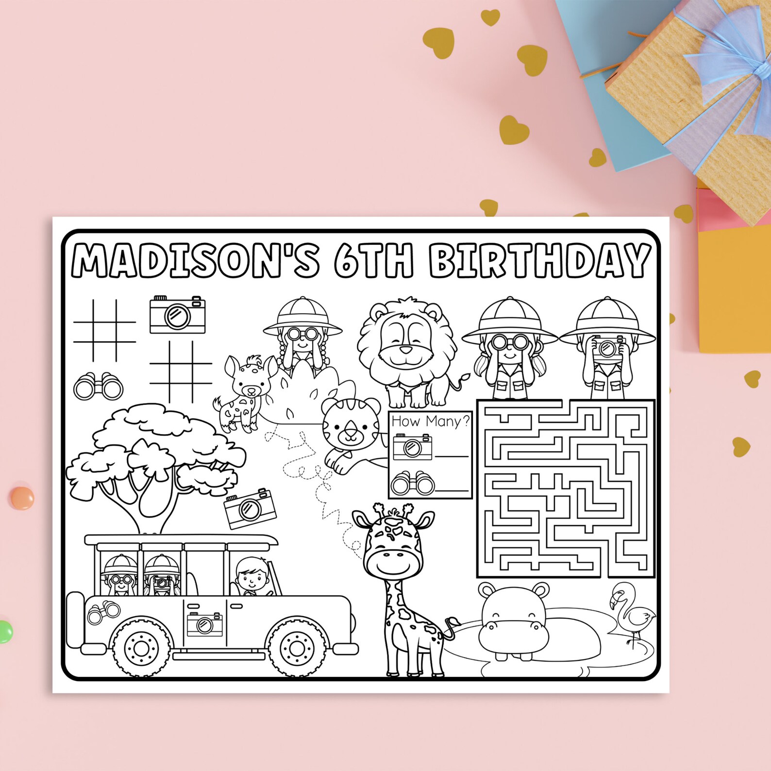 Safari Animal Birthday Coloring Page Explorer Party Favor - Etsy Canada